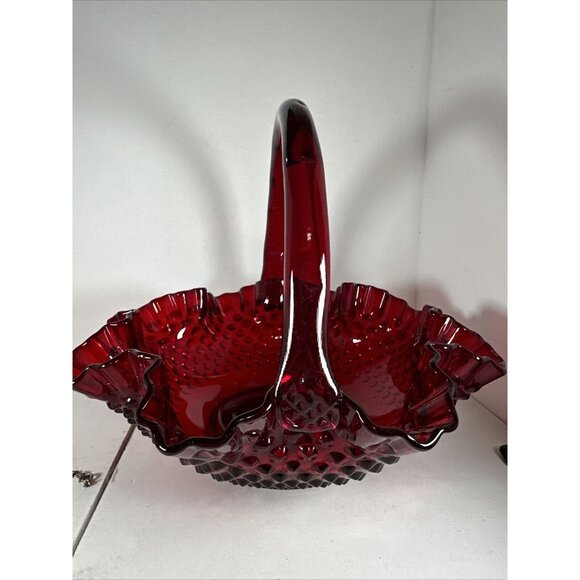 Fenton | Accents | Fenton Glass Ruby Red Hobnail 95 Tall Handled Basket ...